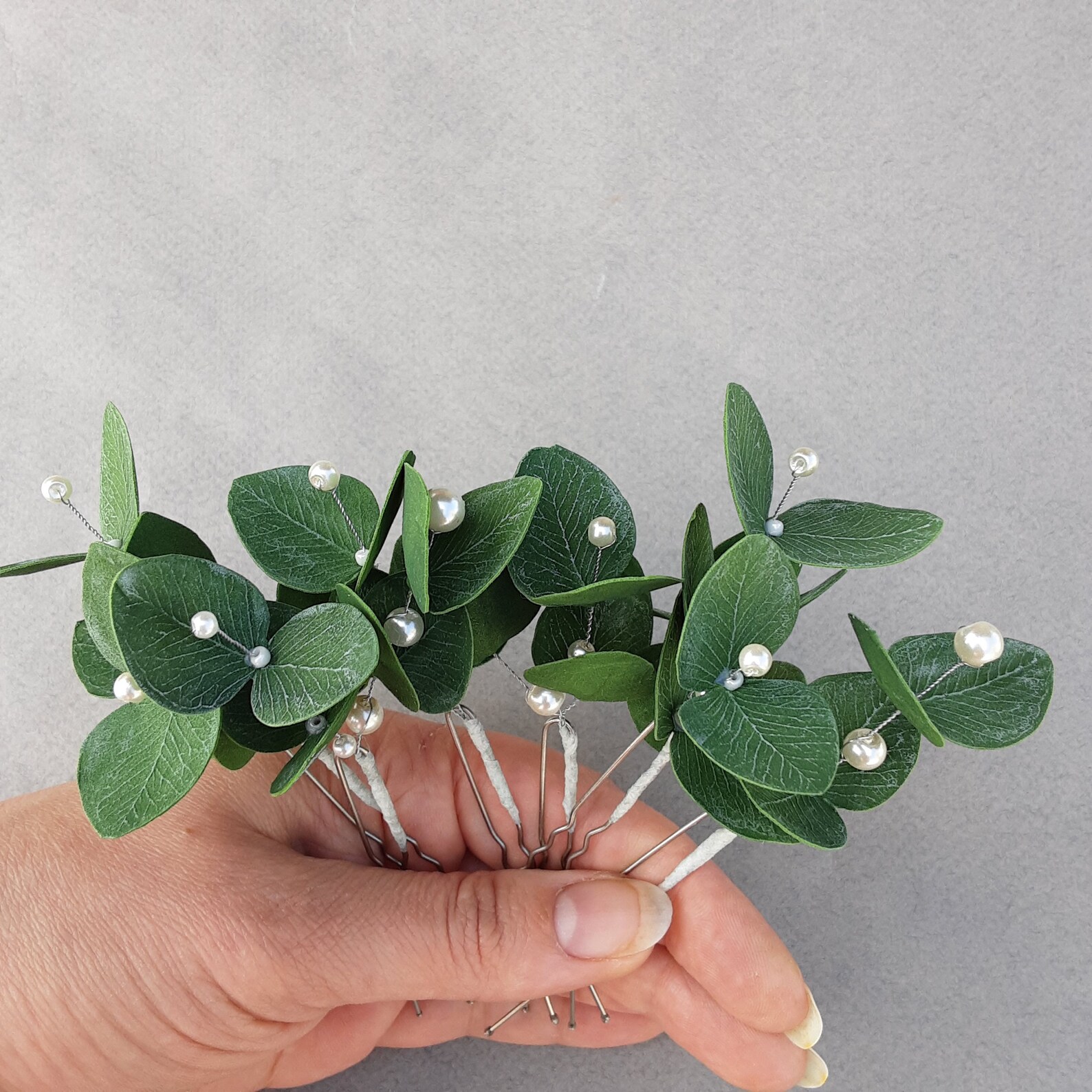 Eucalyptus Hair Pins Bridal Hair Piece Pearl Greenery | Etsy