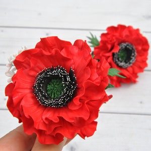 Poppy Hair Clips, Pins Baby Flower Elastic Ties Red Poppy Hair Piece ...