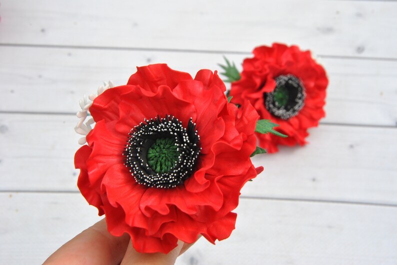 Poppy Hair Clips Pins Baby Flower Elastic Ties Red Poppy Hair - Etsy