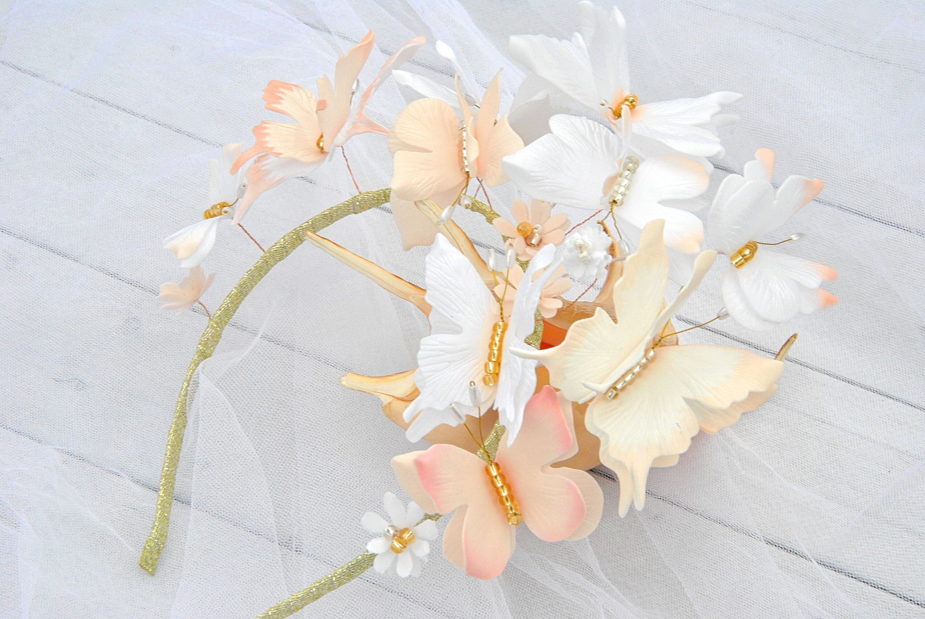 Butterfly Crown Headpiece Rose Gold Wedding Headband White | Etsy