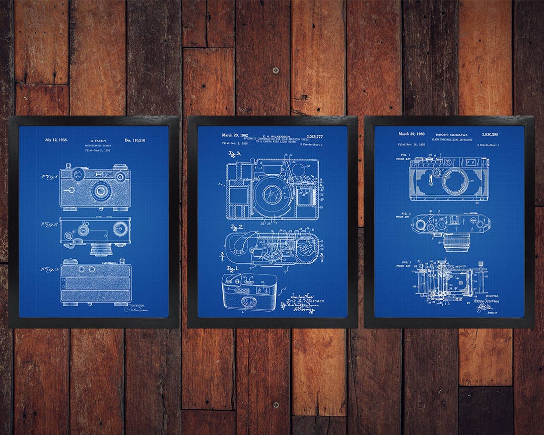 Vintage Camera Blueprint Patent Print set of 3 Photography - Etsy