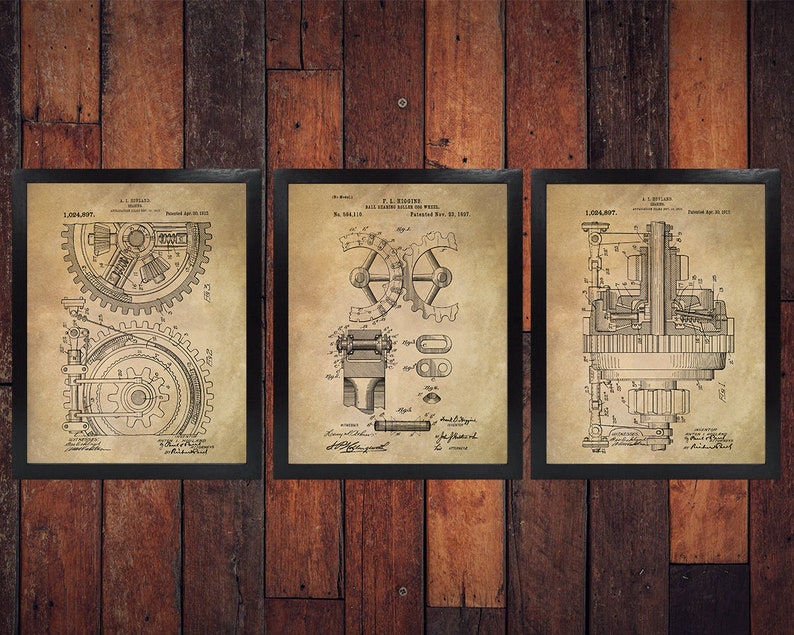 Vintage Cog Wall Art set of 3 Cog Patent Print - Etsy