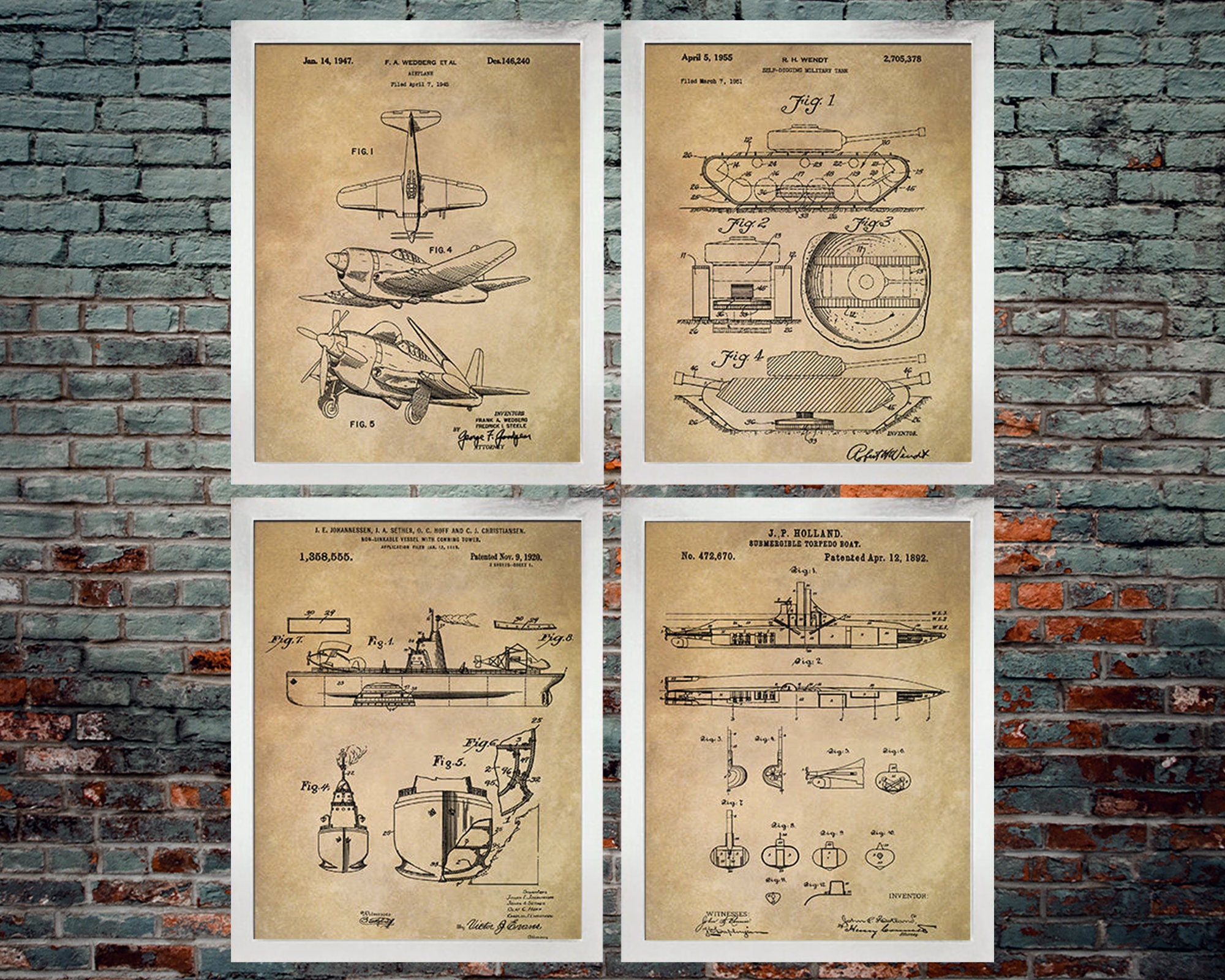Antique Military War Patents Set of 4 / Army / Military Tank / Air ...