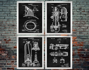 Firefighting Patent Prints Set of 6 - Firefighter Art Posters - Fireman ...