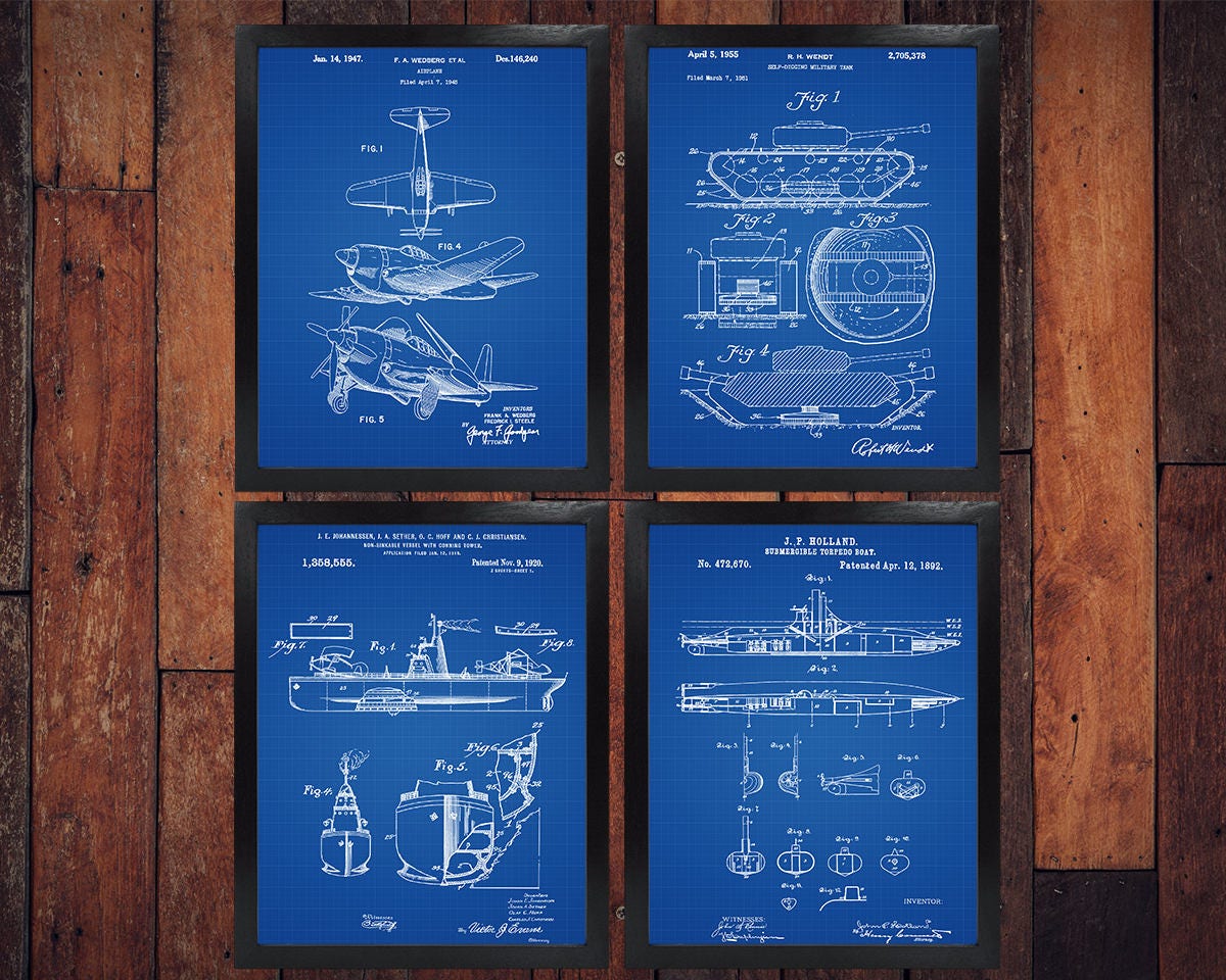 Antique Military War Blueprint Patents Set of 4 / Army / - Etsy
