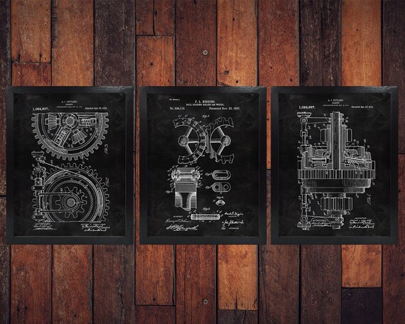 Vintage Cog Wall Art set of 3 Cog Patent Print | Etsy