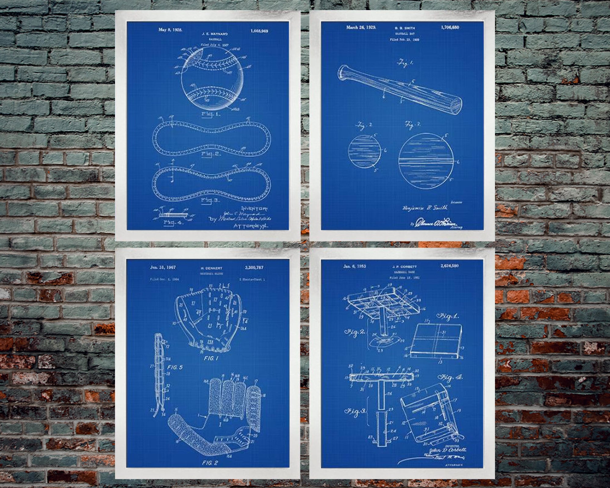 Baseball Patent Blueprint Set of 4, Baseball Gifts, Baseball, Baseball ...
