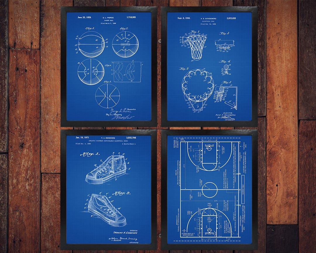Basketball Patent Blueprint Poster Set of 4 Basketball Gift - Etsy