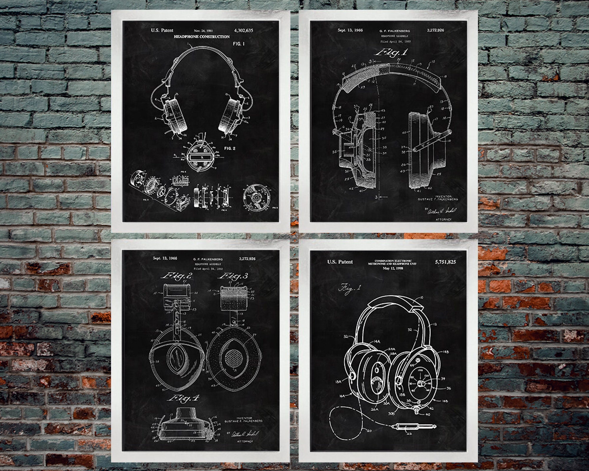 Headphone Patent Print (set of 4) / Headphones / Audio / Music Design ...