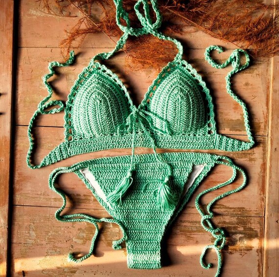 Hand Crochet Bikini Set Beach Bikini Push Up Cups Swimwear Etsy