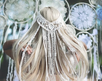 Feathers Headpiece, Macrame Wedding Veil, Boho Veil, Macrame Hairpiece ...