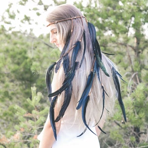 Black Feather Headpiece, Black Boho Headpiece, Boho Veil, Feathers ...