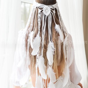 White Feather Headpiece, White Boho Headpiece, Boho Veil, Feathers ...