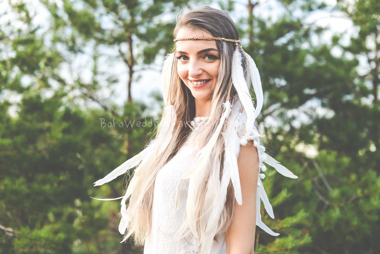 White Feather Headpiece White Boho Headpiece Boho Veil - Etsy