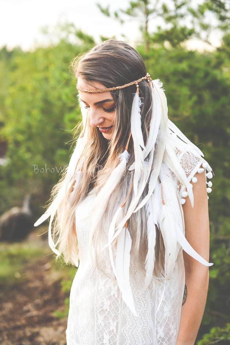White Feather Headpiece White Boho Headpiece Boho Veil - Etsy