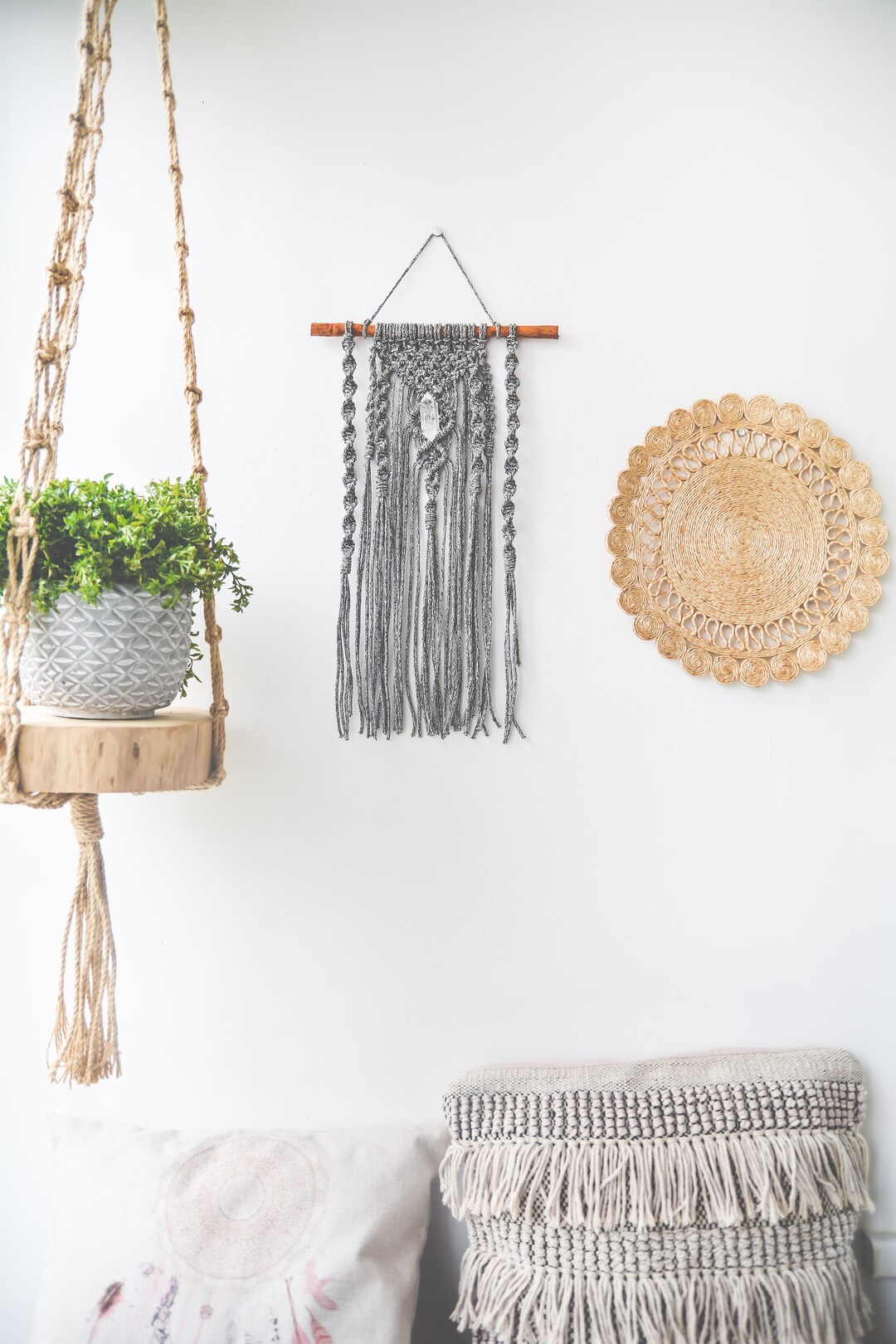 Macrame Wall Hanging, Grey Macrame, Bohemian Home Decor, Macrame Room ...