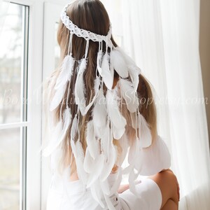 White Feather Headpiece, White Boho Headpiece, Boho Veil, Feathers ...