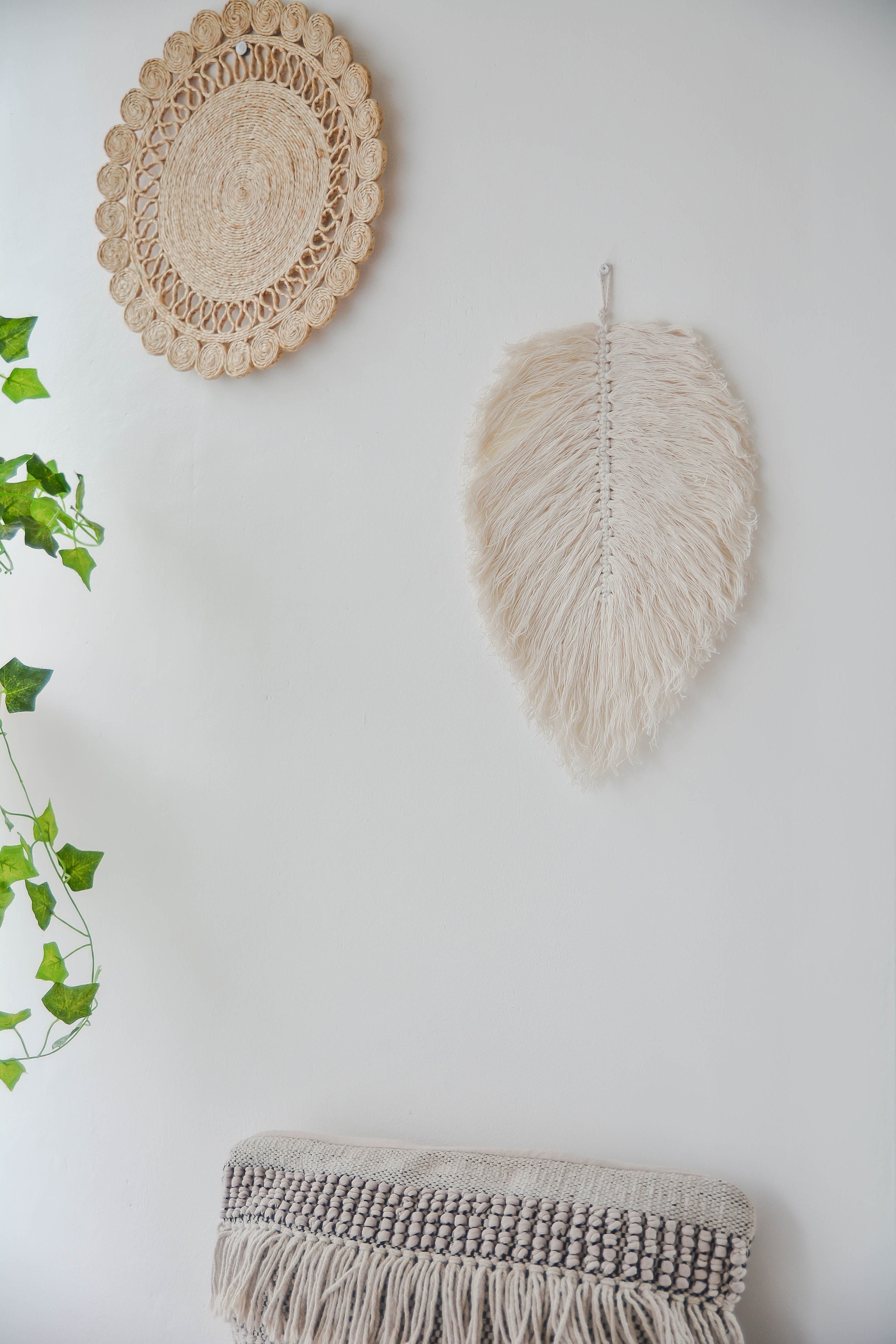 Large Leaf Large Macrame Leaf Macrame Feather Wall Hanging - Etsy