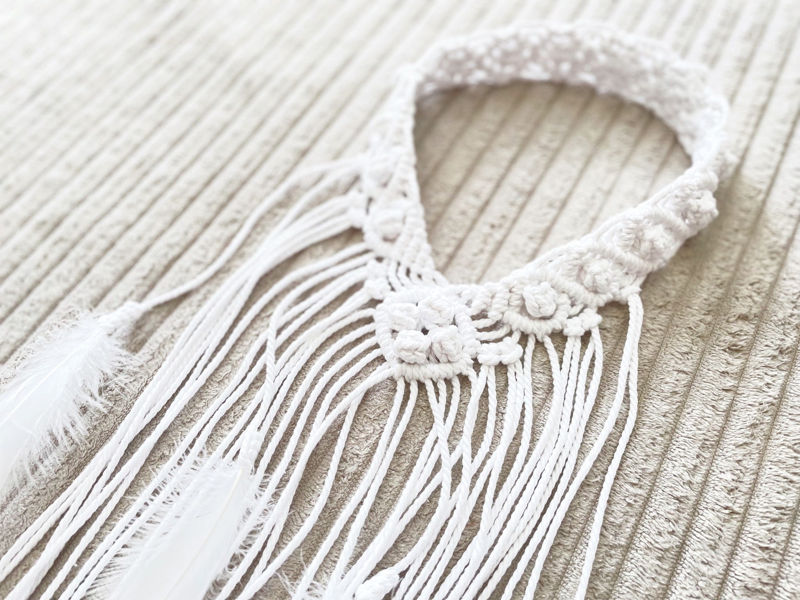 Feathers Headpiece Macrame Wedding Veil Boho Veil Macrame | Etsy