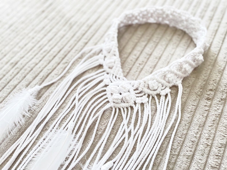 Feathers Headpiece Macrame Wedding Veil Boho Veil Macrame | Etsy