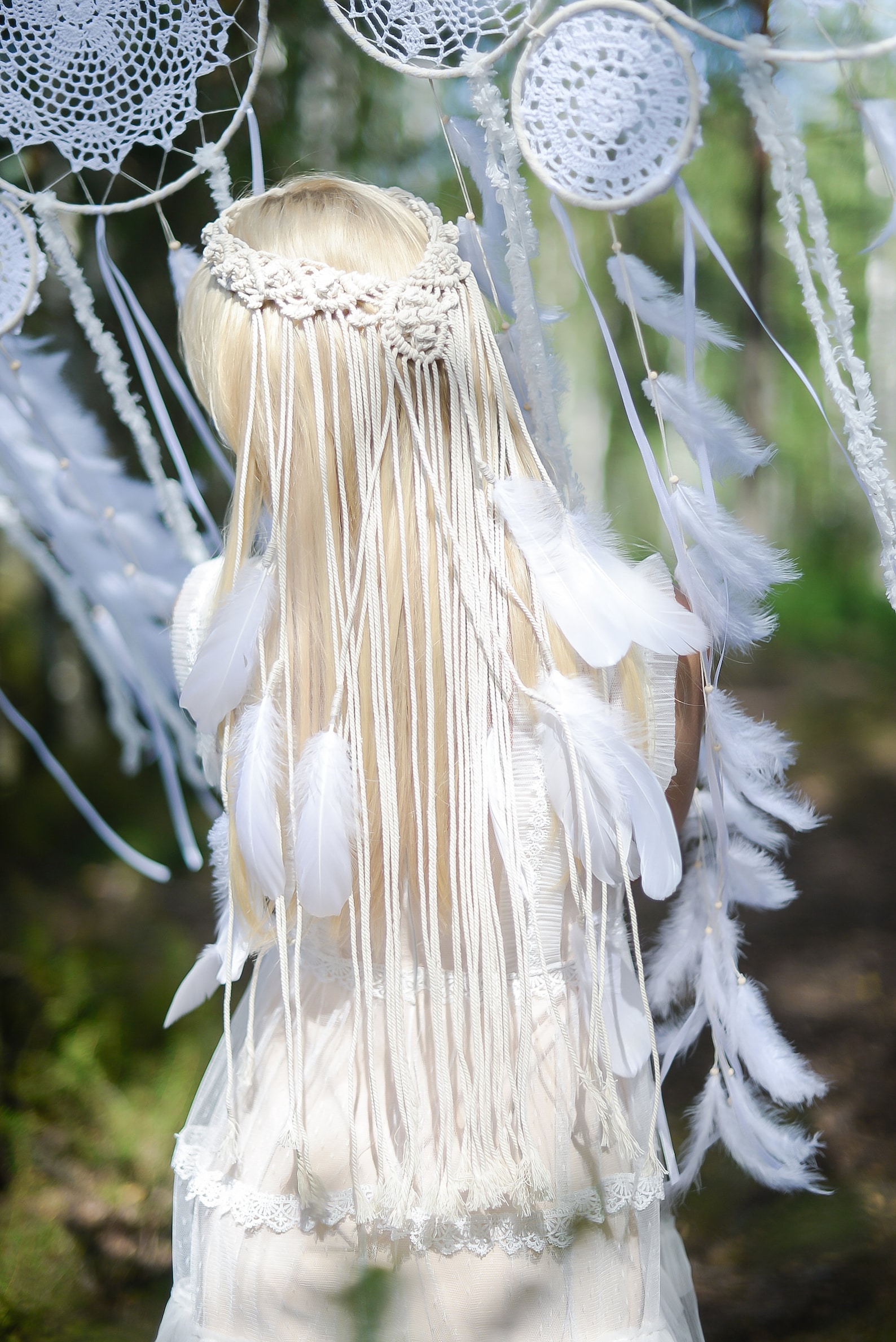 Feathers Headpiece Macrame Wedding Veil Boho Veil Macrame | Etsy