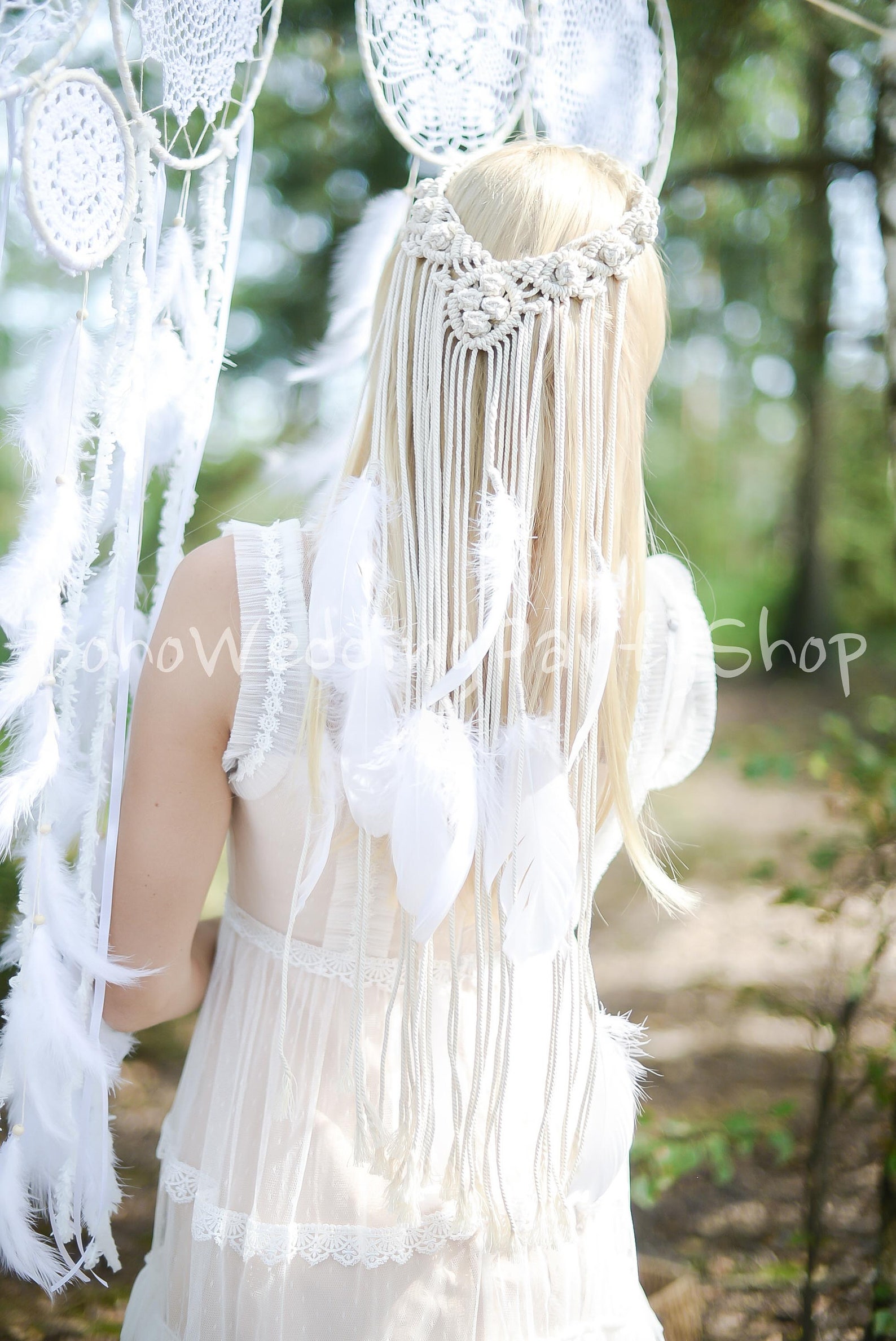 Feathers Headpiece, Macrame Wedding Veil, Boho Veil, Macrame Hairpiece ...