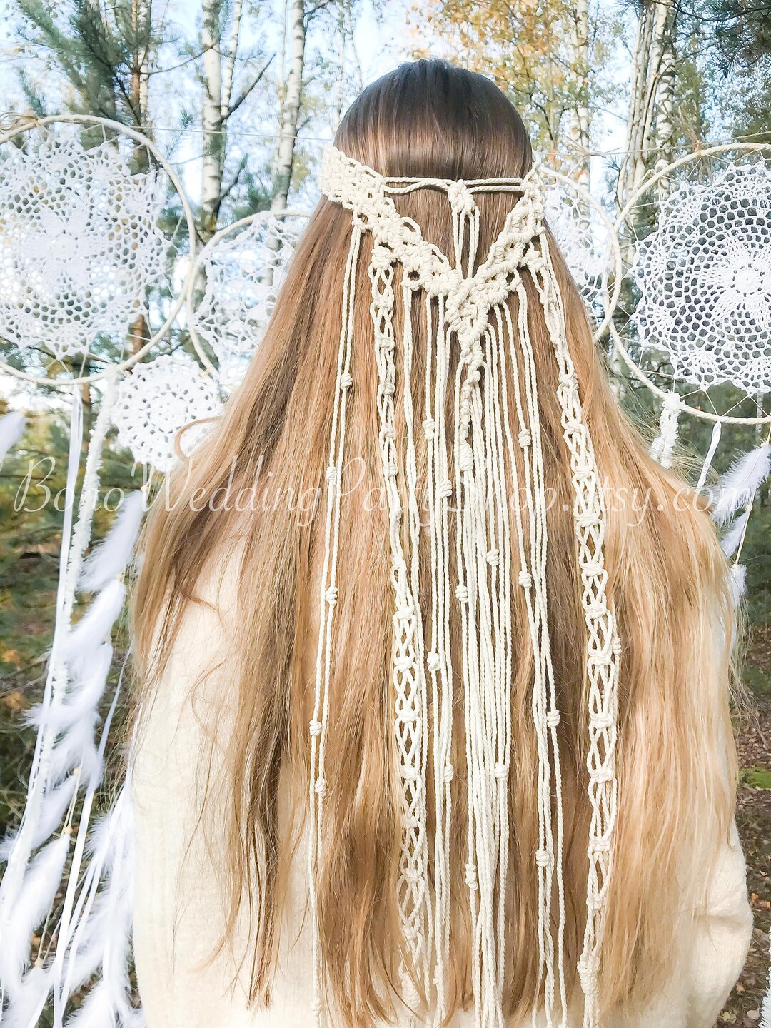 Macrame Veil, Macrame Wedding Veil, Boho Veil, Macrame Hairpiece, Bohemian Veil, Bridal Shower ...