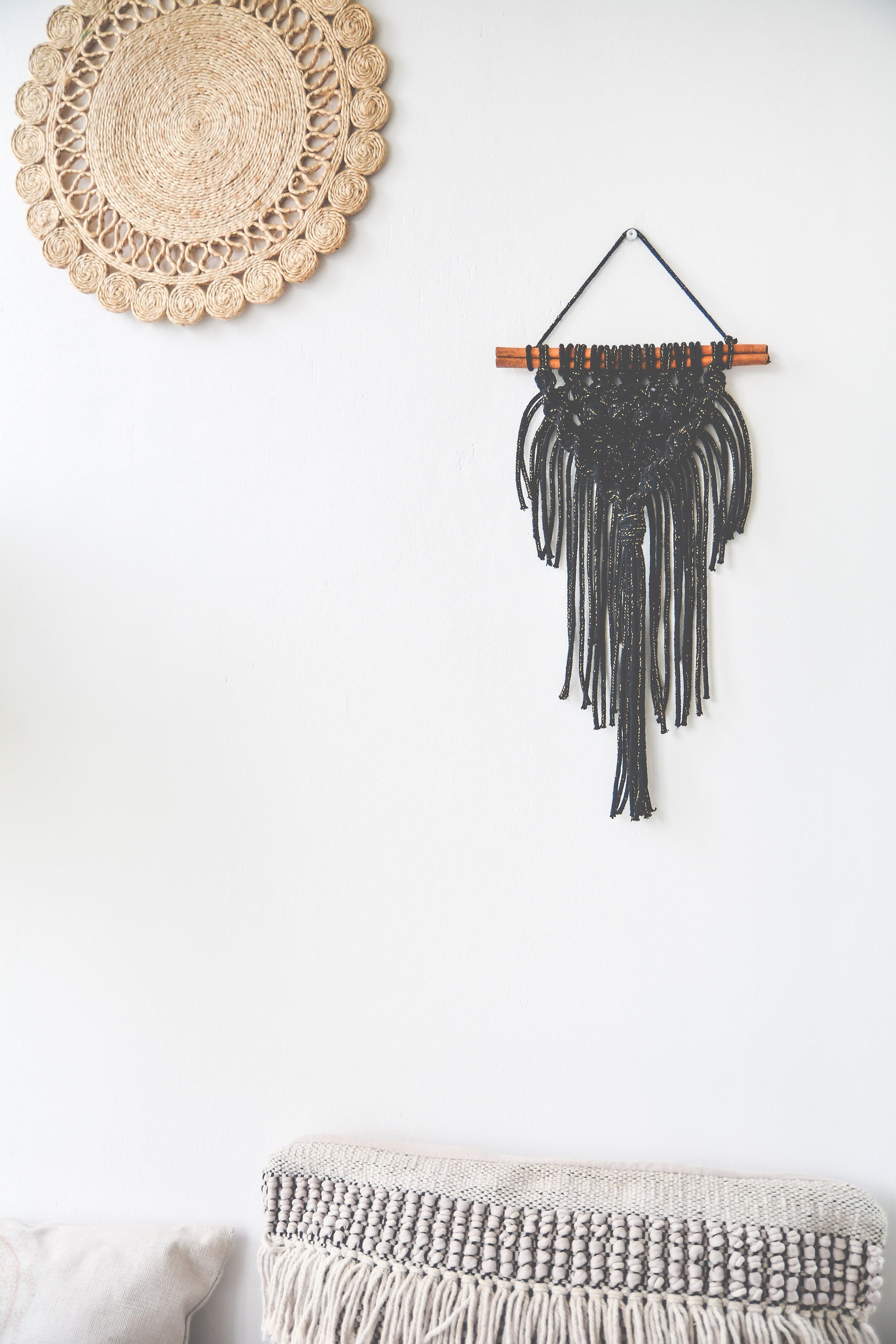 Macrame Wall Hanging Black Gold Macrame Bohemian Home Decor | Etsy