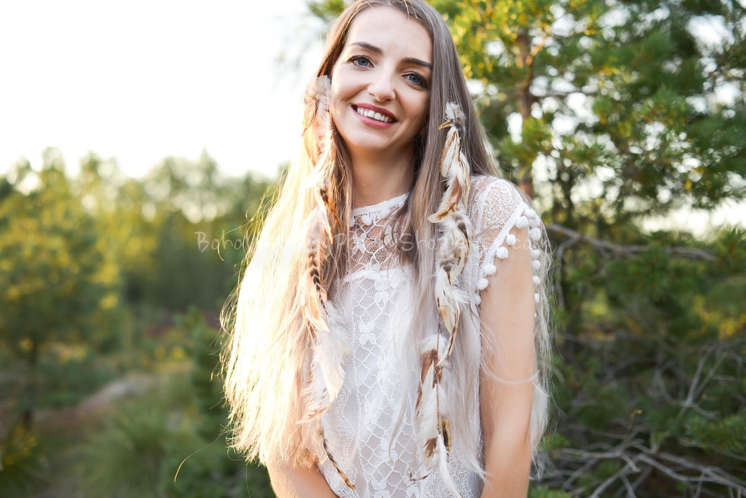 2 Pcs Boho Feather Hair Clips, Feather Hair Clip Boho Headpiece ...