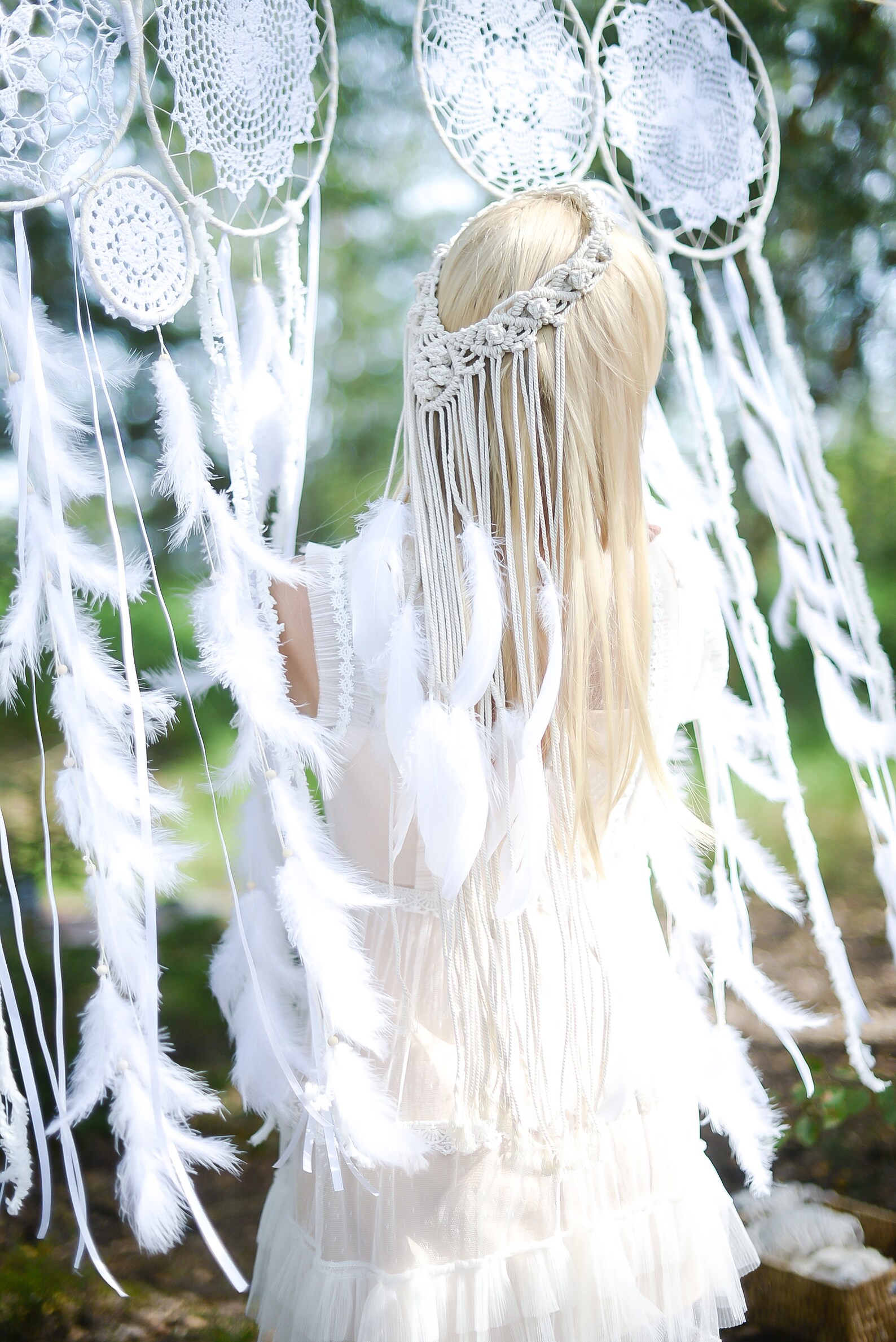 Feathers Headpiece, Macrame Wedding Veil, Boho Veil, Macrame Hairpiece ...