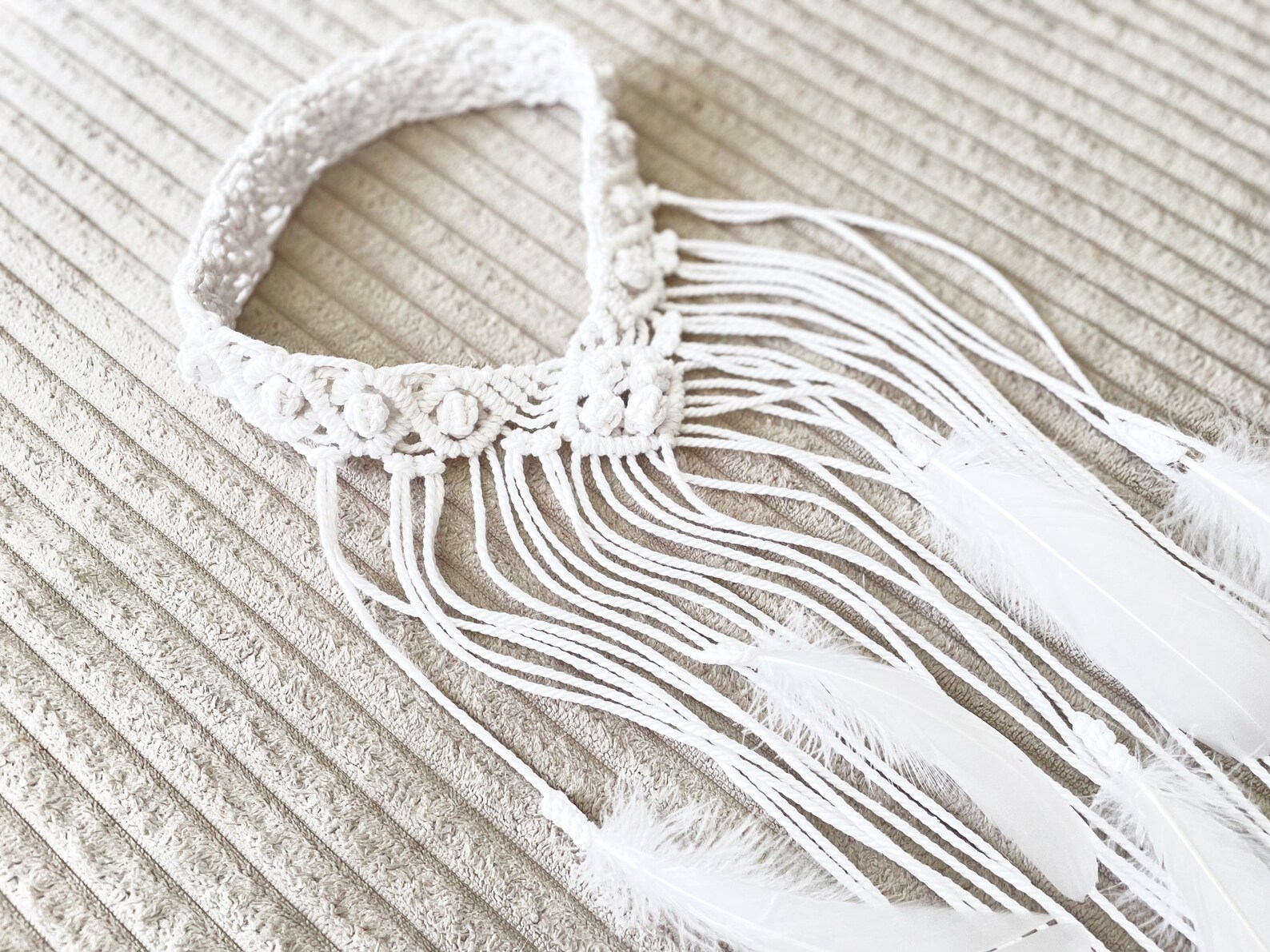 Feathers Headpiece Macrame Wedding Veil Boho Veil Macrame | Etsy