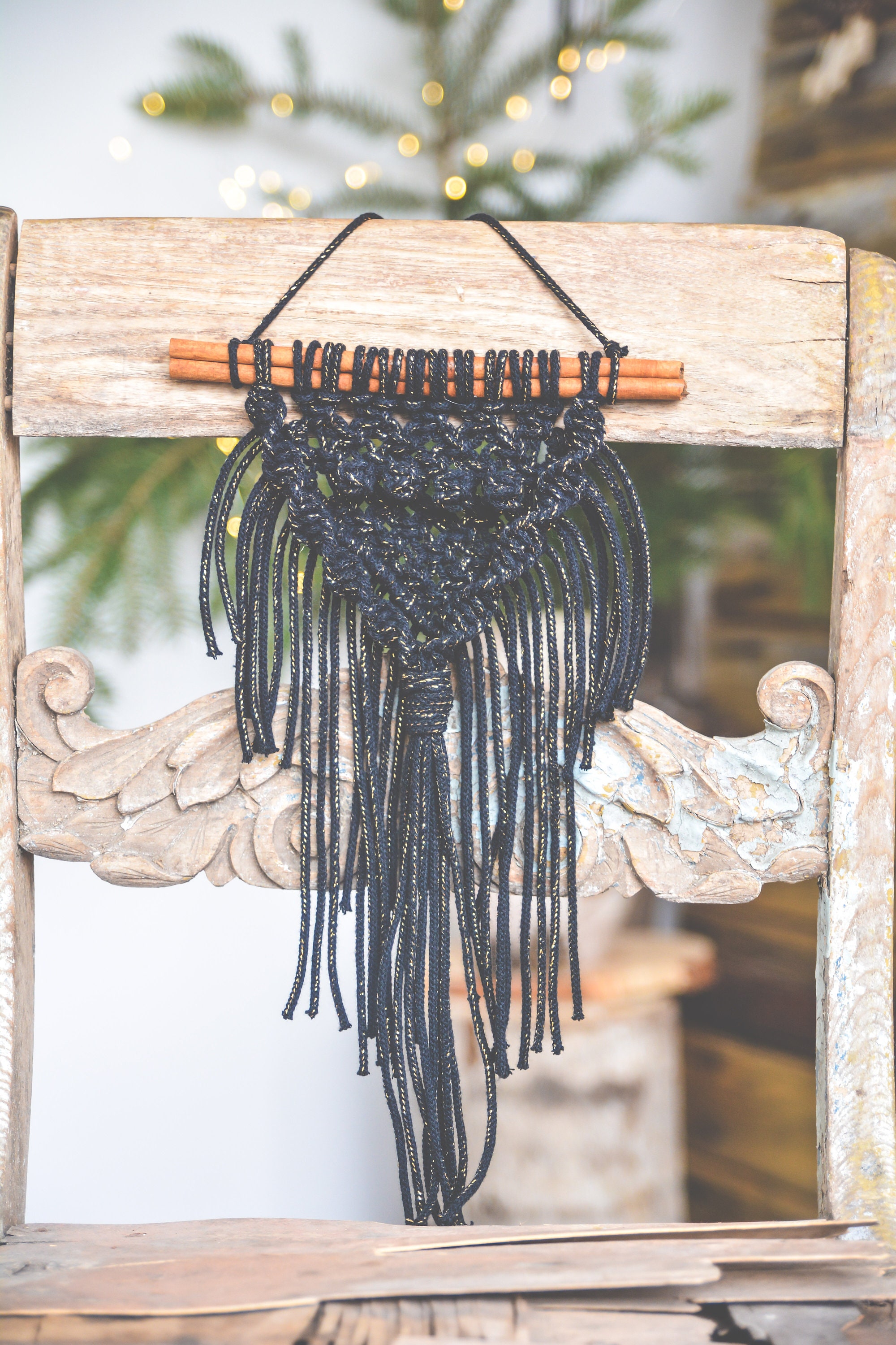 Macrame Wall Hanging Black Gold Macrame Bohemian Home Decor | Etsy