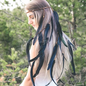 Black Feather Headpiece, Black Boho Headpiece, Boho Veil, Feathers ...