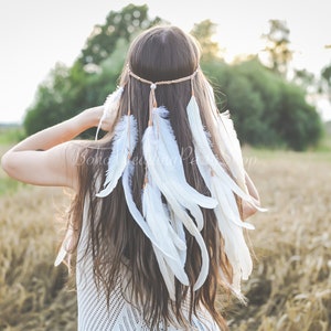 Boho Feathers Headpiece, Wedding Veil, Boho Hairpiece, Bohemian Veil ...