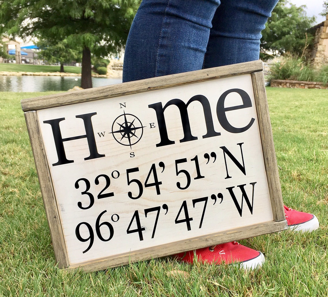 Compass Rose Home Sign: Latitude and Longitude GPS | Etsy