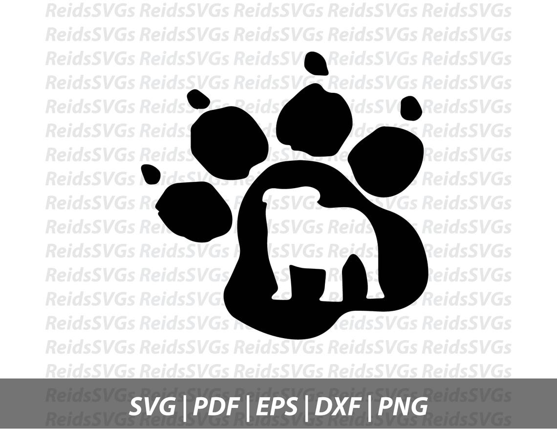 Bulldog Paw SVG, SVG Files, Clipart, Circut Paw Print, Cutting Files ...