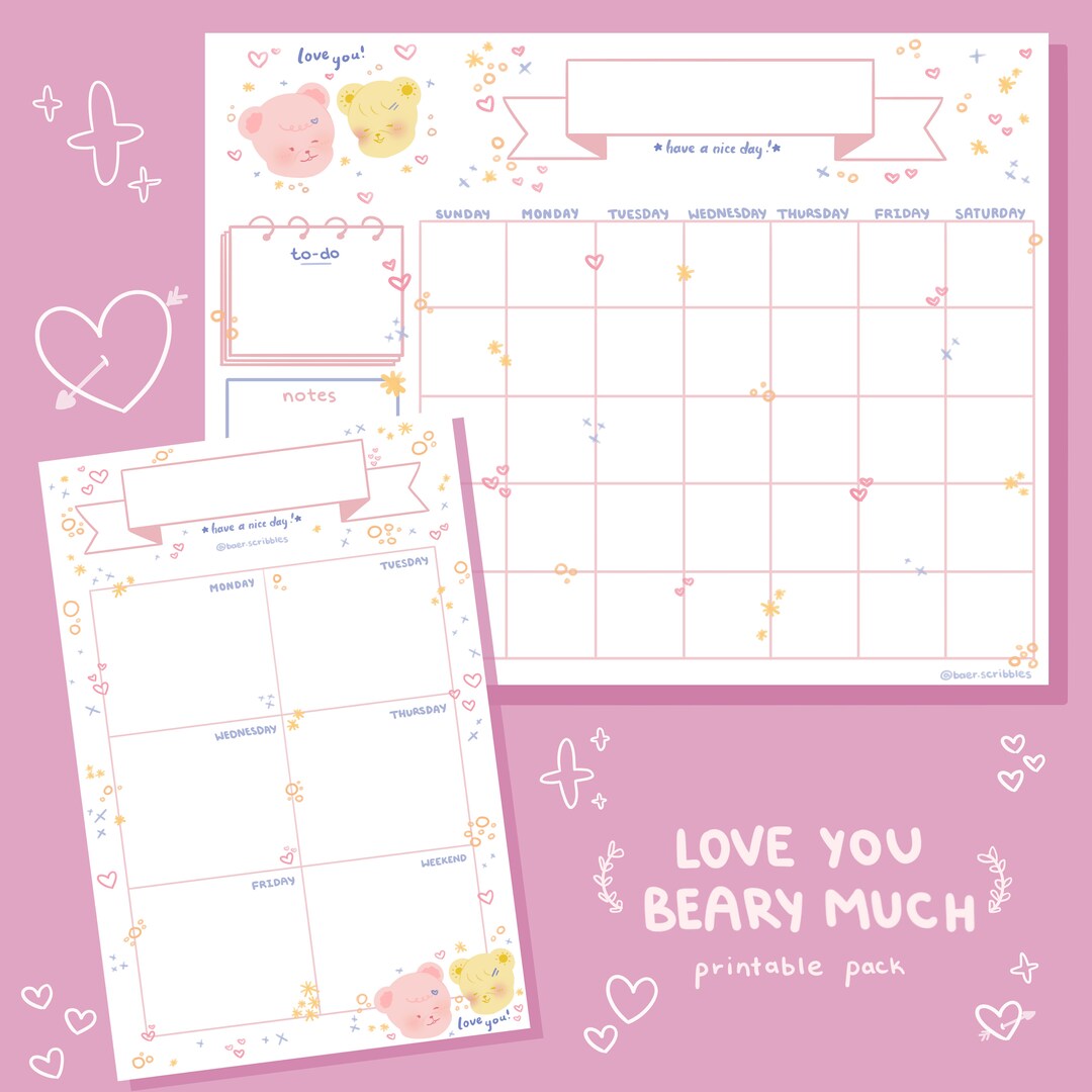 Love You Beary Much || Cute Planning Printable Pack || Weekly Planner ...