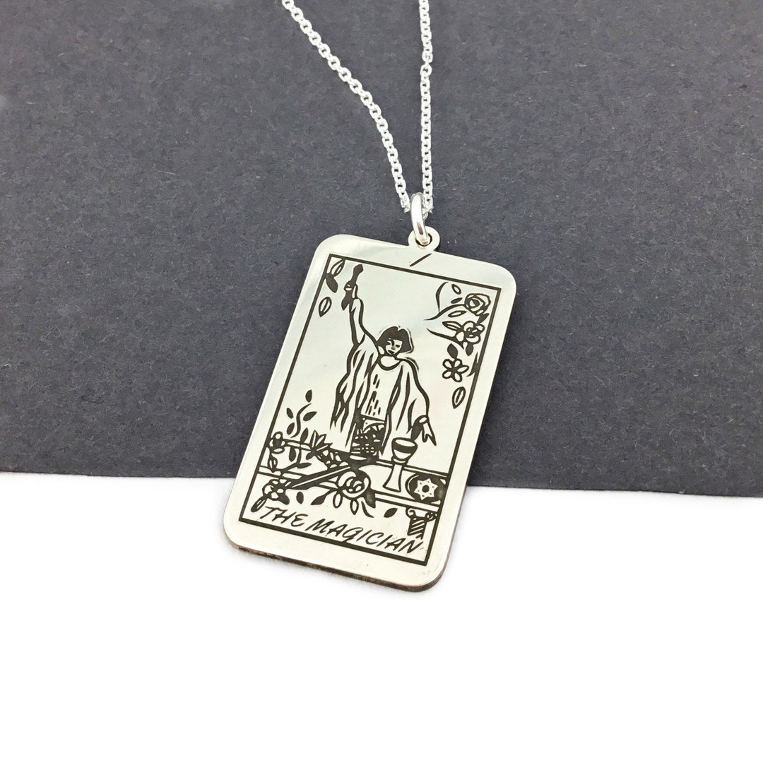 The Magician Tarot Card Necklace, Chain Charm, Sterling Silver 925 ...