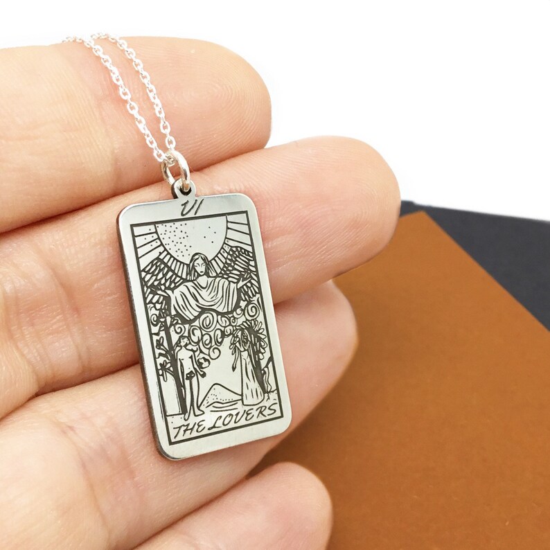 The Lovers Tarot Card Necklace Chain Charm Sterling Silver Etsy