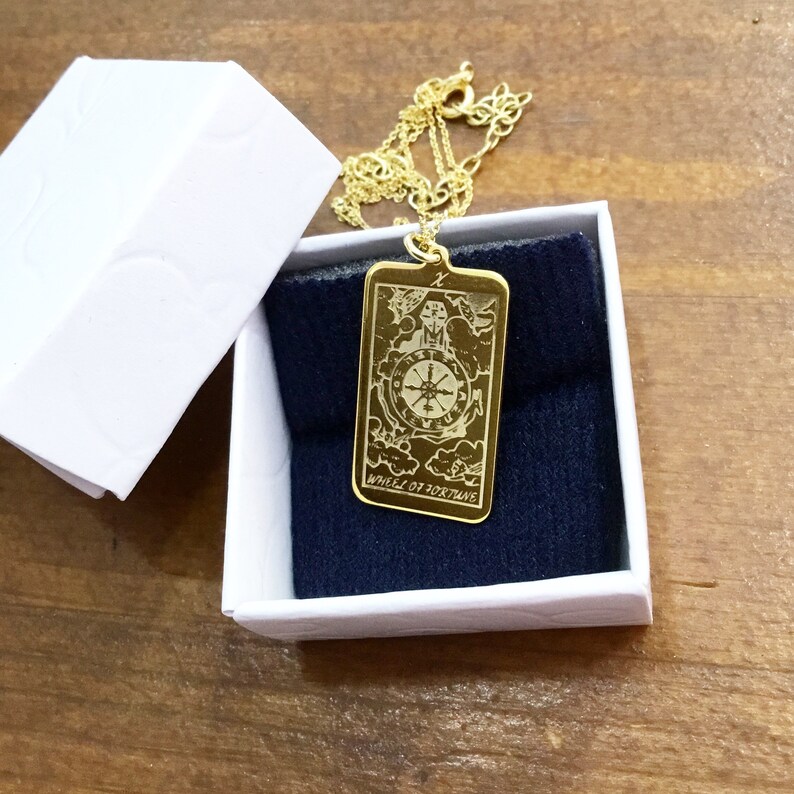 Wheel of Fortune Tarot Card Necklace Chain Charm Sterling | Etsy