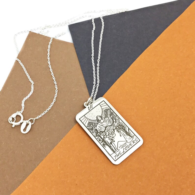 The Lovers Tarot Card Necklace Chain Charm Sterling Silver Etsy