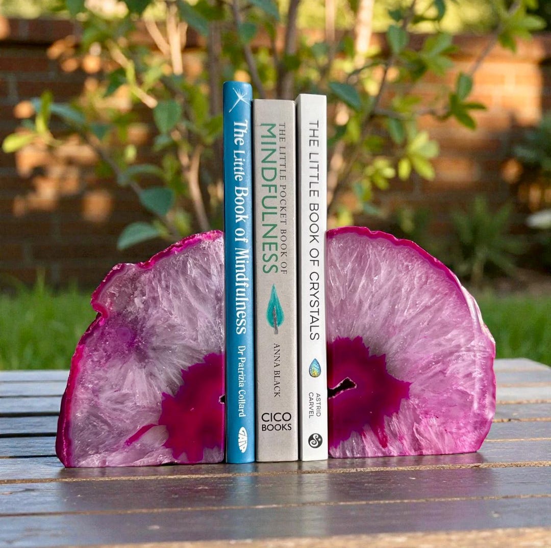 Pink Agate & Quartz Geode Bookends: Natural Crystal Book Ends - Set 1 ...