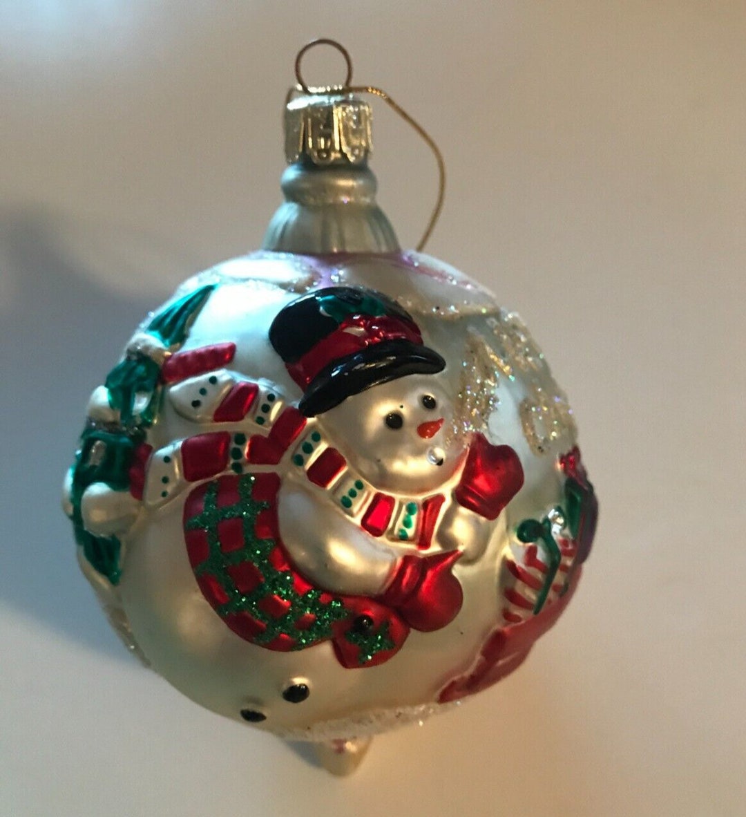 Beautiful Colorful SNOWMAN Glass Ornament Merry Christmas and Happy New ...