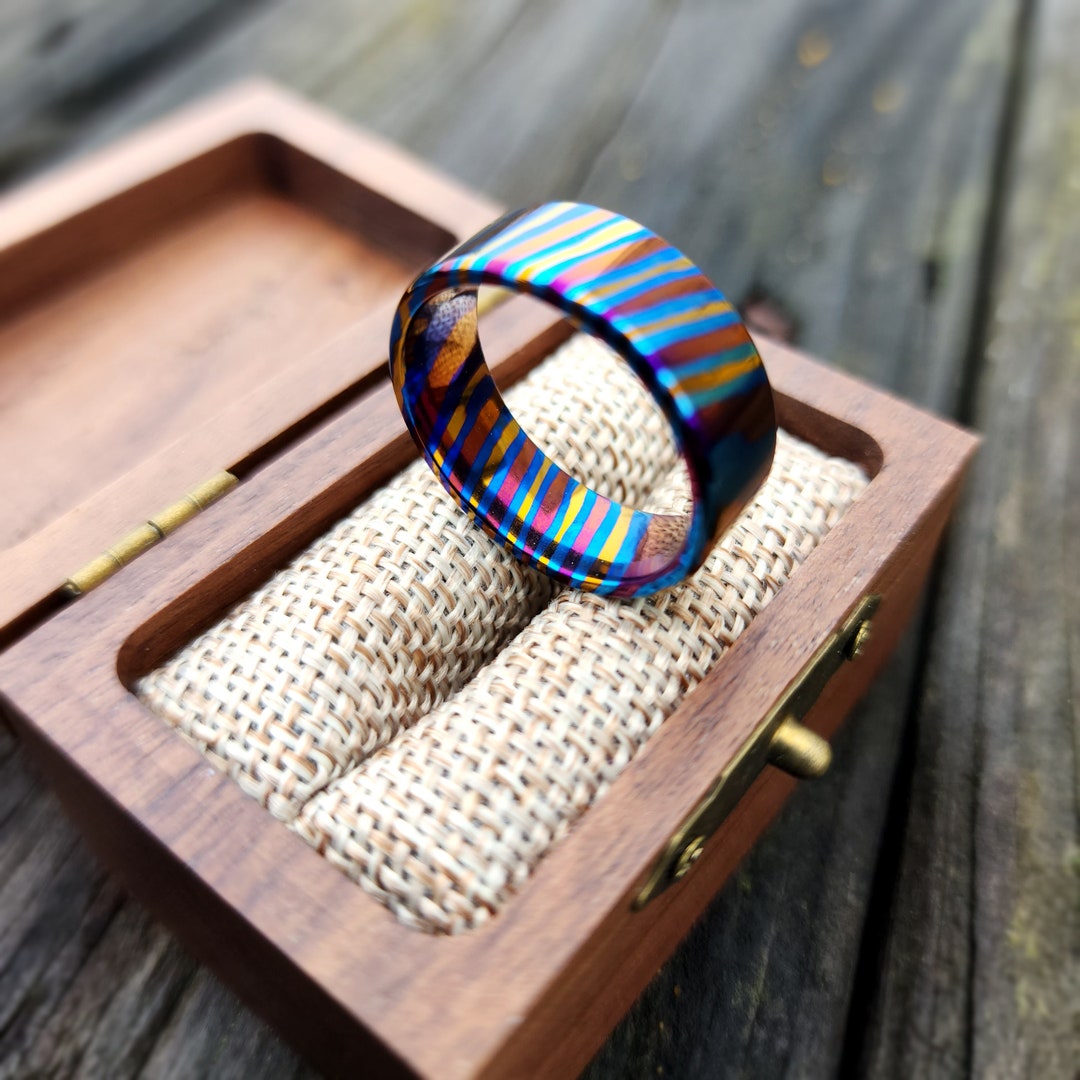 Titanium Damascus Ring, Tamascus Ring, Men's Wedding Ring, Metal Ring, Mens Titanium Ring - Etsy
