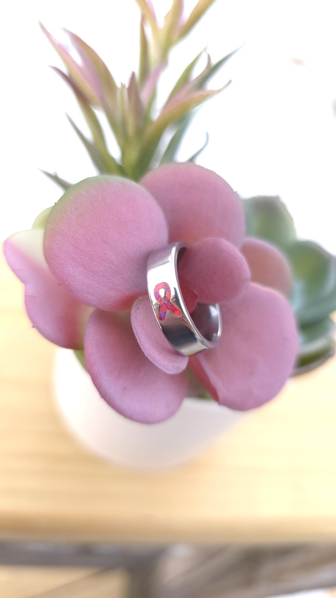 The Awareness: Simplistic Titanium Breast Cancer Ribbon Ring - Etsy