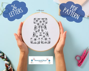 Floral Alphabet Letter R Initial Embroidery PDF Pattern, Instant ...