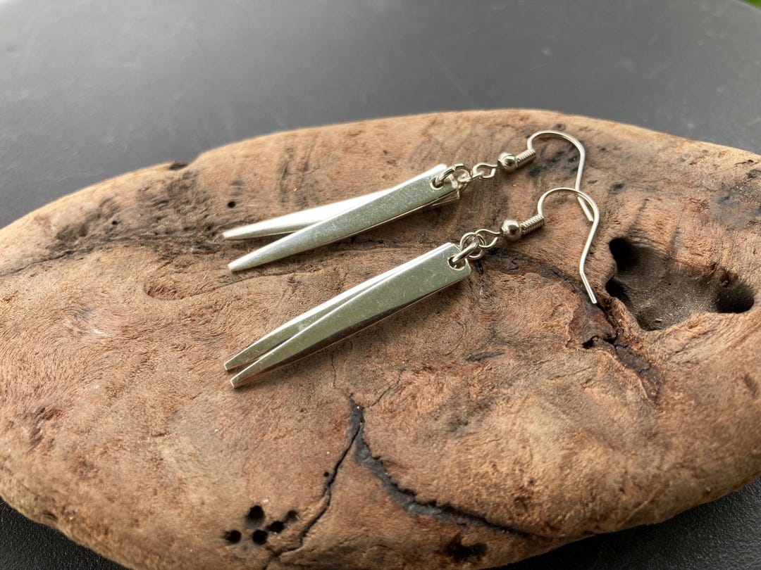 Fork Tine Drop Dangle Earring Vintage Silver Plated - Etsy