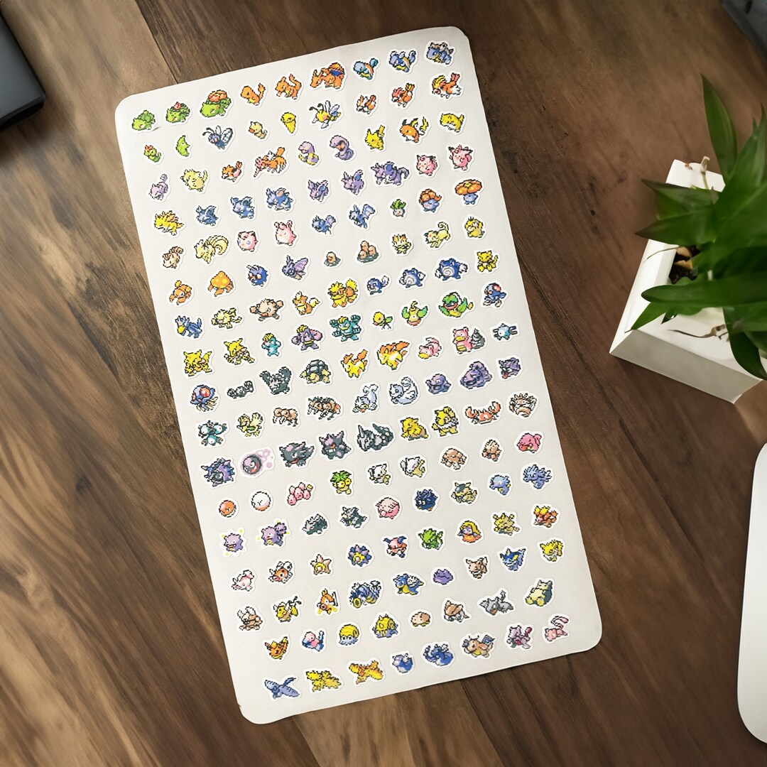 151 Gen1 Pokemon Stickers, Kawaii Sprite Sticker Sheet for Water ...