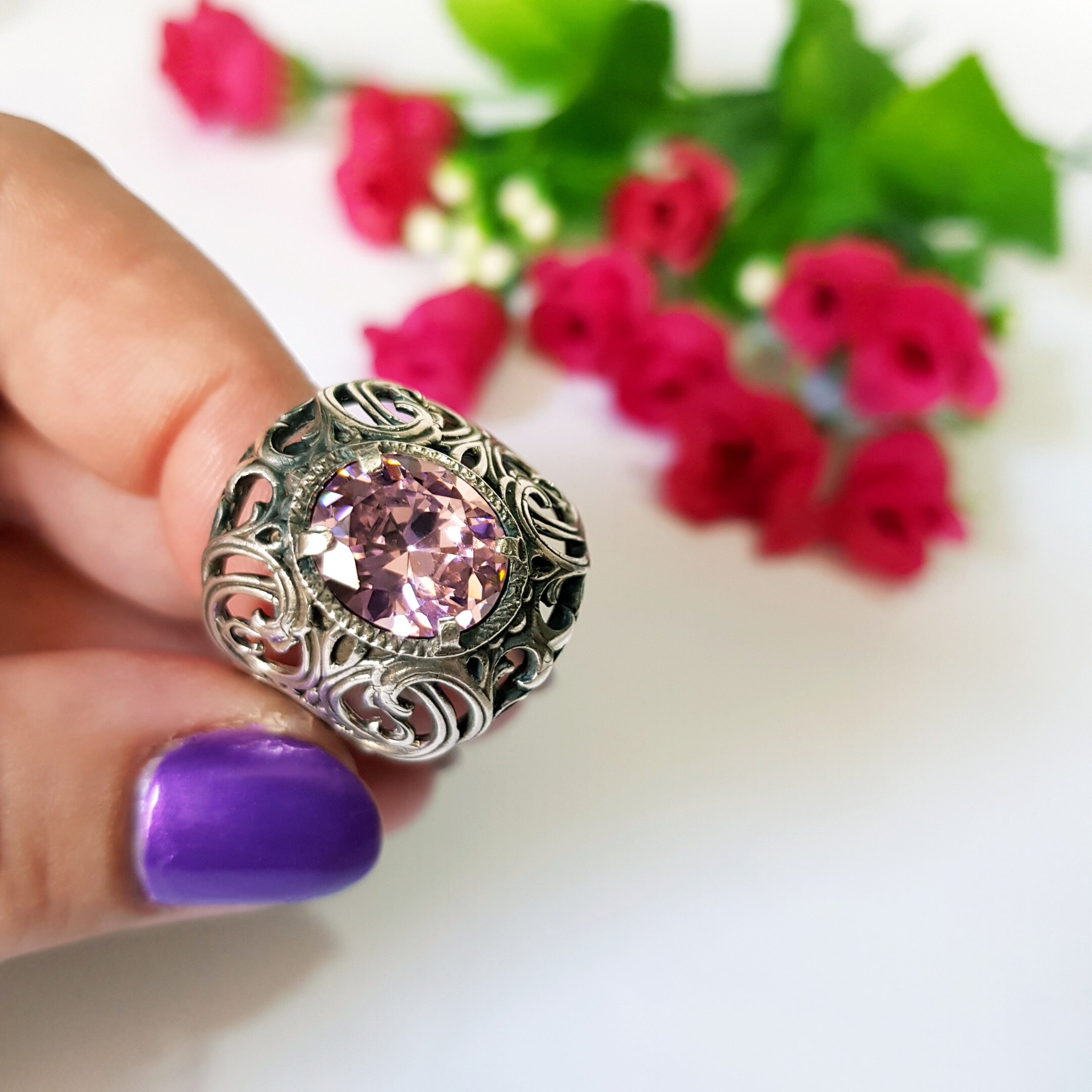 Oval pink zircon ring/ vintage USSR silver 875 ring/ 1970 | Etsy