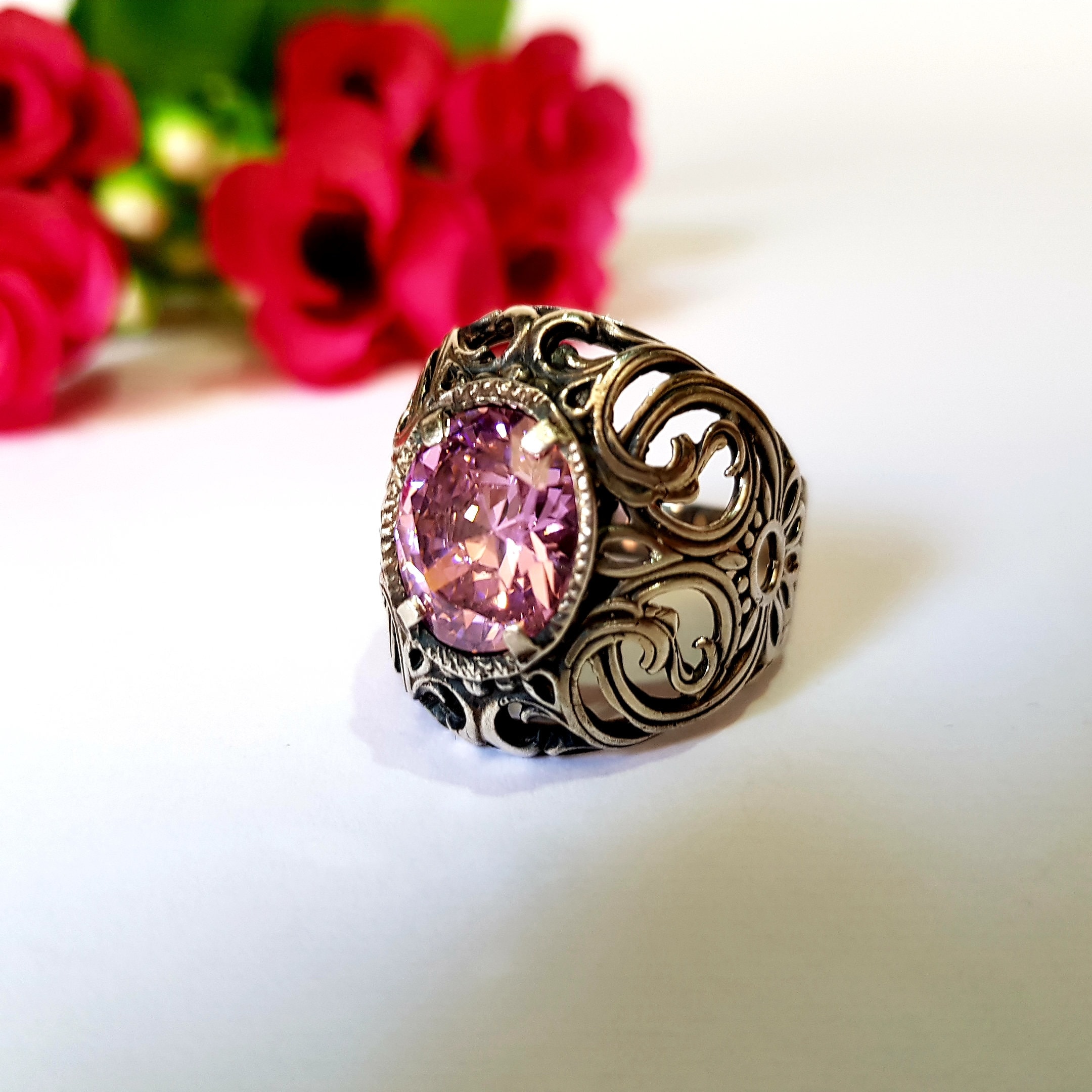 Oval pink zircon ring/ vintage USSR silver 875 ring/ 1970 | Etsy